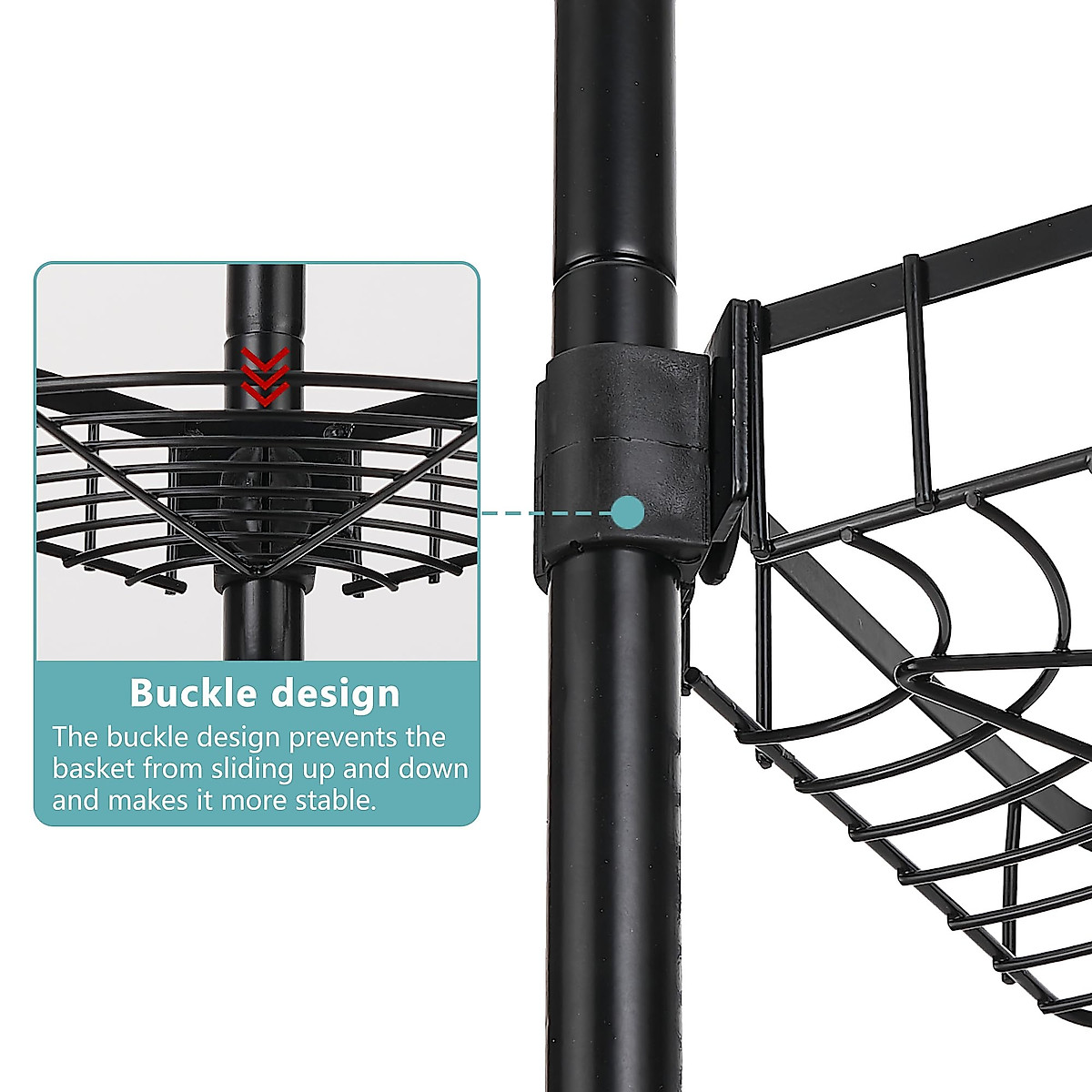 WPT Black Shower Caddy Corner Organizer for Bathroom, Stainless Steel Tension Pole Corner Shelf Shower Caddy Stand for Bathtub Shampoo Storage, 4 Tier Adjustable Shelves, 28.7 to 104.7 Inches