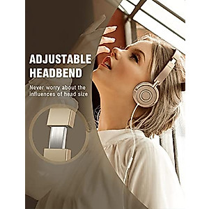 Nasuque Wired Headphones with Microphone, Portable Foldable Headsets with Stereo Bass, Noise Isolating and Adjustable Headband for Home Office Travel (Gold)