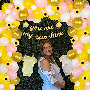 Sunflower Balloon Garland Arch Kit Pink Yellow, You Are My Sunshine Banner Party Decorations, Artificial Sunflower for Girls Birthday Party, Baby Shower, Wedding, Graduation, Anniversary