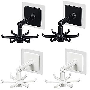 OPENDGO 4 PCS 360°Rotating Folding Hook Self-Adhesive Wall Hooks Kitchen Hooks for Hanging,Waterproof Utility Hook Towel Key Hooks,180 Degrees Vertical Flip Hook for Bathroom Kitchen Home Living Room
