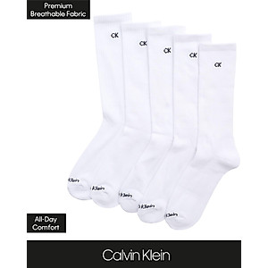 Calvin Klein Men’s Athletic Socks - 5 Pack Cushioned Crew Socks for Men - Soft, Breathable & Durable with Arch Support for All-Day Comfort, Sports, Workouts & Everyday Wear, White, Size 7-12