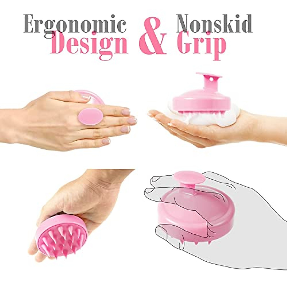 Scalp Massager, Shampoo Brush Hair Scrub Brush for Wet and Dry Hair, Soft Silicone Bristles Head Massager Clean Hair, Reduce Dandruff, Massage Scalp, Promote Hair Growth, Pink