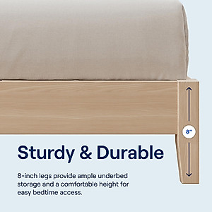 Nectar Premier Wood Platform King Bed Frame - Natural - 12” Height - Contemporary and Durable - Sturdy Wooden Slats for Support - Easy Assembly - Holds Up to 800 Pounds