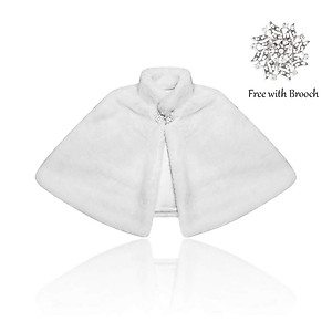 Tgirls Women's Wedding Faux Fur Shawl and Wrap Bridal Fur Stole Cape Cloak Fur Scarf for Bride and Bridesmaids (White)