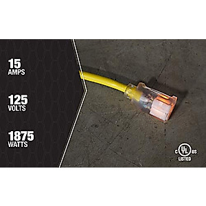 Southwire 2589 100-ft 12/3 SJTW Outdoor; Heavy Duty 3 Prong Power; Water Resistant Vinyl Jacket; for Commercial Use and Major Appliances Extension Cord; 100 ft; Yellow