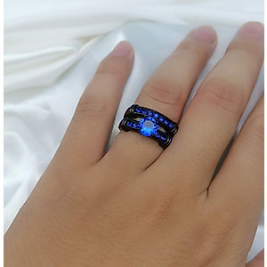 ringheart 2 Rings His and Hers Couple Rings Bridal Sets Black Gold Filled Blue Cz Womens Wedding Ring Sets Man Tungsten Carbide Ring Band