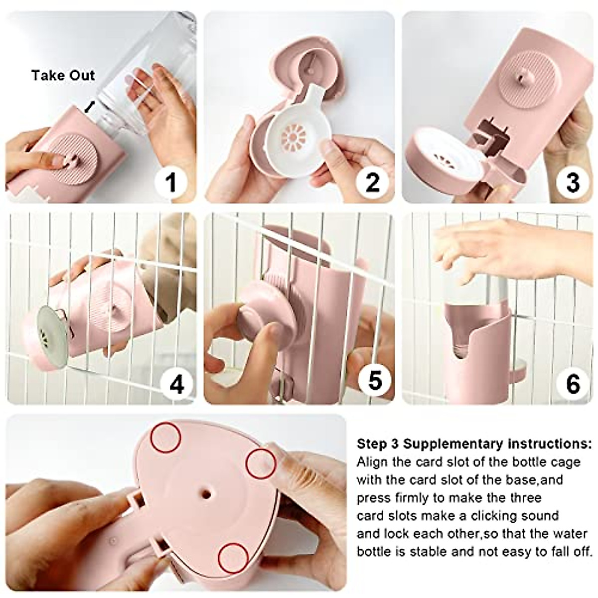 Chngeary Leak Proof Guinea Pig Water Bottle, Automatic Water Filling Rabbit Water Bottle for Hamsters, Bunny, Cats.Easy to Use, Install and Clean(Pink)