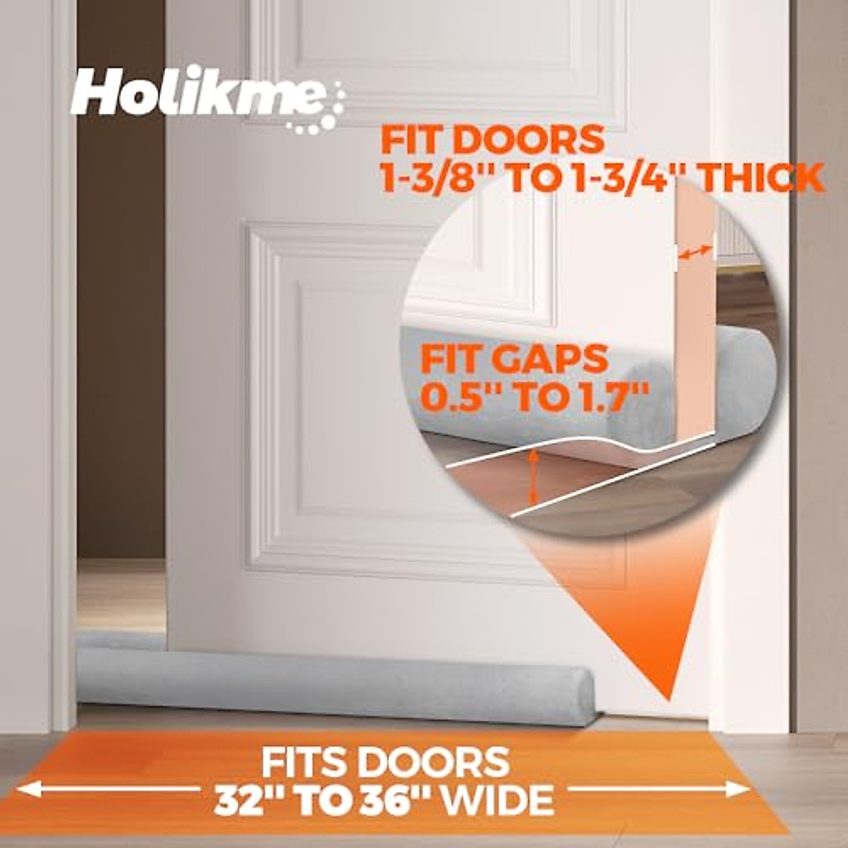 Holikme Twin Door Draft Stopper Door Sweep Weather Stripping Noise Blocker Window Breeze Blocker Adjustable Door Sweeps, Grey