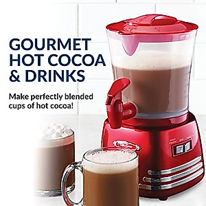 Nostalgia Retro Frother and Hot Chocolate Maker and Dispenser, 32 Oz, for Coffees, Lattes, Cappuccinos, Red