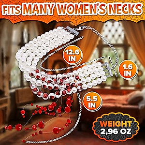 Fake Blood Necklace Vampire Kiss Necklace Halloween Choker Necklace Vampire Blood Pearl Necklace for Women Pearl Choker Blood Drip Necklace Gothic Spooky Jewelry Pearl Costume Jewelry Vampire Necklace