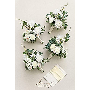 Ling's Moment Artificial Flowers Ivory Foam Fake Roses with Stems 25pcs for DIY Wedding Bridal Shower Centerpieces Tables Decorations Party