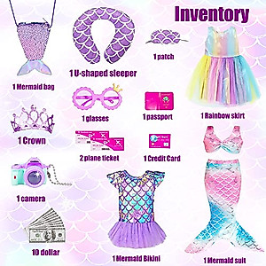 Mermaid 18 inch Doll Clothes and Doll Accessories Case Luggage Travel Play Set Include Suitcase, Dresses, Bag, Camera, Glasses, Pillow, Eyeshade Etc (No Doll)