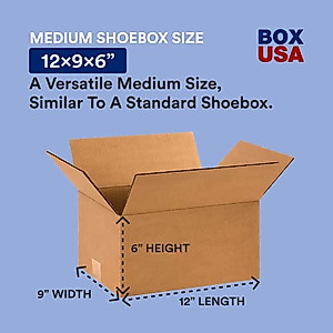 BOX USA Shipping Boxes Small 12"L x 9"W x 6"H, 25-Pack | Corrugated Cardboard Box for Packing, Moving and Storage
