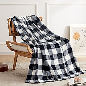Touchat Fleece Throw Blankets, Black and White Buffalo Plaid Throw Blanket for Couch Sofa Bed, Soft Warm Fuzzy Cozy Plush Checkered Blanket, Lightweight Farmhouse Decor 50" x 60"