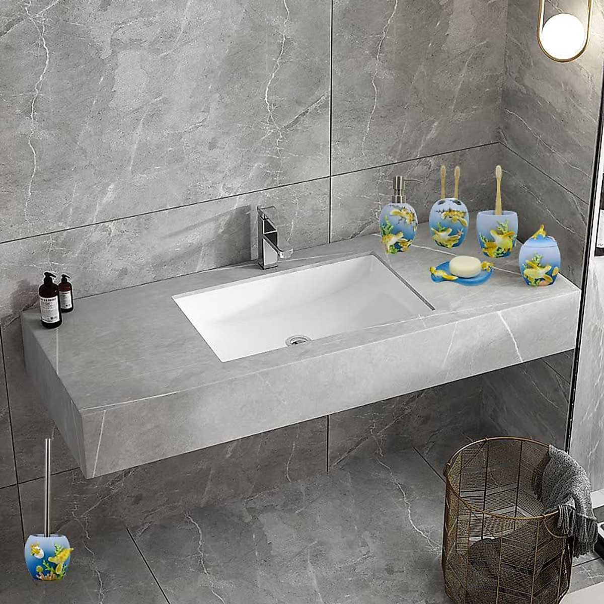 YHHRESINKING Resin Sea Turtle Mother and Baby Soap Dispenser, Beach, Bathroom Accessory,Ocean Theme Sea Turtle Family Bathroom Decor,Coastal Decor (Ocean Blue)