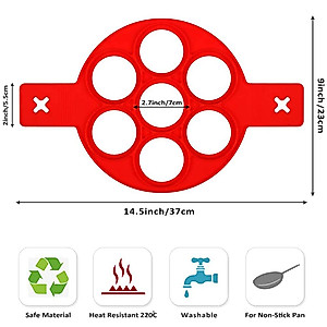 Silicone Pancake Molds with 7 Holes, BESTZY Reusable Silicone Egg Rings, Round Shape Pancakes Eggs Omelettes Fixator, Non-Stick Fried Egg Molds for Egg Cooking Breakfast Sandwiches