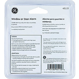 GE Personal Security Window and Door Alarm, 2 Pack, DIY Protection, Burglar Alert, Wireless Chime/Alarm, Easy Installation, Home Security, Ideal for Home, Garage, Apartment and More,White, 45115