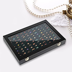 Bivisen Ring Display Case Organizer Box with Transparent Lid, 100 Slots Ring Storage Display Box Case Tray Holder PU Leather Black