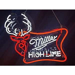 ZZYA Next Day Shipping from US, 17x14 inch Miller High Life Neon Signs Real Glass, Beer Bar Glass Wall Party Birthday Bedroom Decoration Gifts (Miller Life, 17 inch/42cm Frame Widest Point) (RT082)