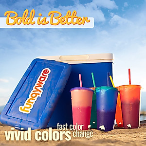 Color Changing Cups with Lids and Straws for Adults - 5 x 24oz Reusable Cups with Lids and Straws, Bulk Plastic Cups with Lids and Straws for Kids Women, Cold Iced Coffee Cups & Party Water Tumbler