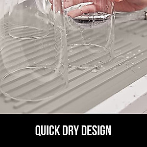 Gorilla Grip Manual Can Opener and Silicone Dish Drying Mat, Can Opener Includes Built-In Bottle Opener, Dish Drying Mat is 13x11 Inch, Both in Almond Color, 2 Item Bundle