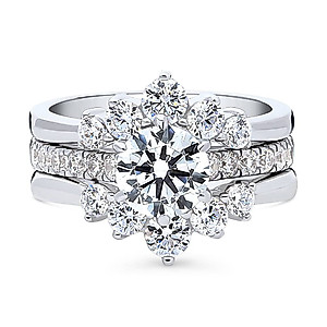 BERRICLE Sterling Silver 5-Stone Wedding Engagement Rings Cubic Zirconia CZ Solitaire Ring Set for Women, Rhodium Plated Size 6.5