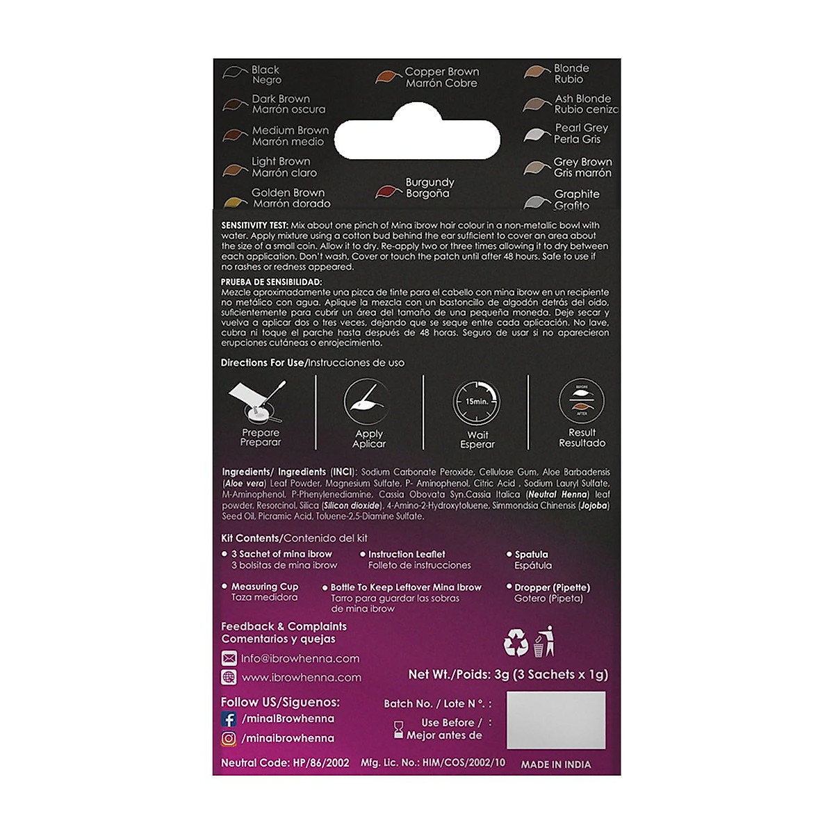 MinaiBrow Instant Hair Dye Kit Light Brown | Natural Spot Coloring Tinting Powder, Water & Smudge Proof | 100% Grey Coverage Upto 30 Applications