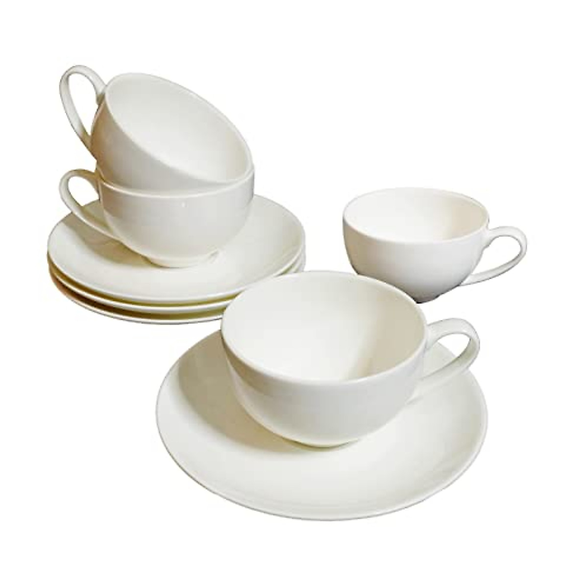 SUUNNYNNUS Porcelain Espresso Coffee Cups and Saucers, Cappuccino Cup, Set of 4 Bone China, for Latte, Cafe Mocha and Tea(white,5OZ)