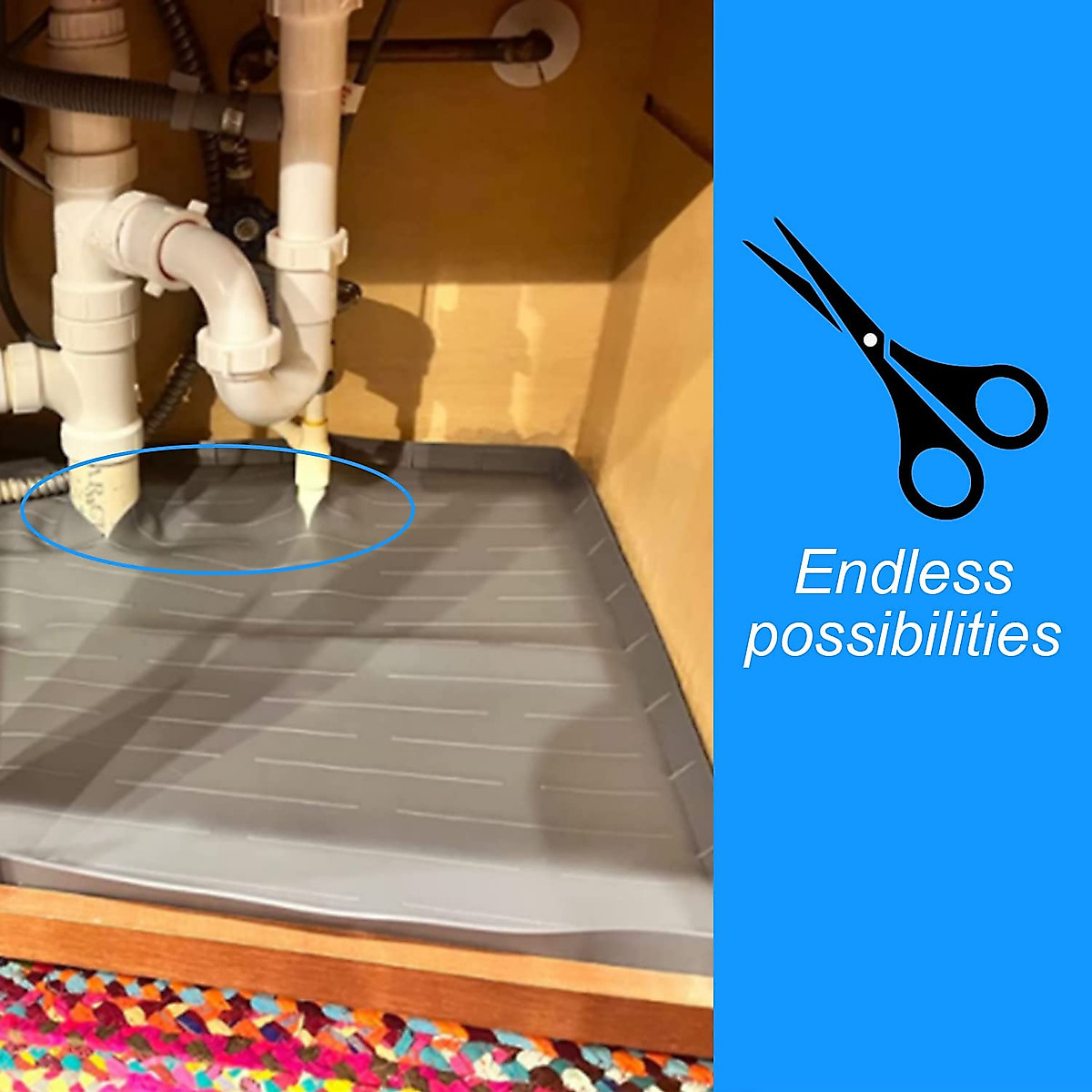 Under Sink Mat, Yatmung Under Sink Mats for Kitchen Waterproof, 34" x 22" Silicone Under Sink Liner with Unique Drain Hole for Kitchen, Bathroom, Laundry Room, Protector for Drips Leaks Spills Tray