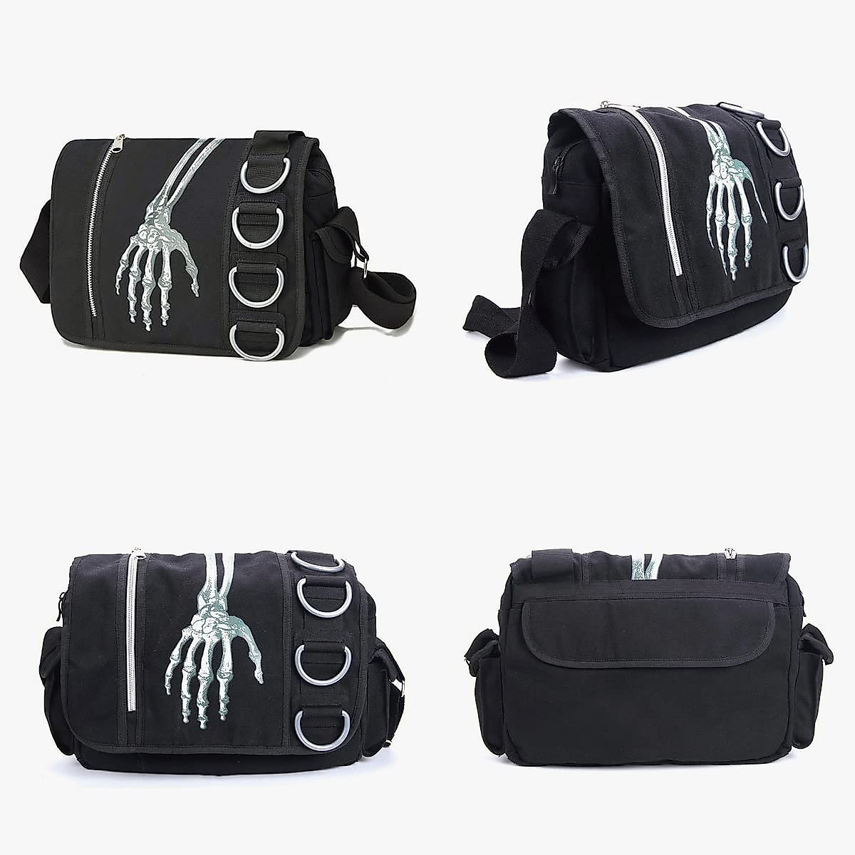 MANMU Goth Backpack Grunge Backpack Y2k Fashion Skull Backpack Hooded Backpack Gothic Black Shoulder Bag Goth Messenger Bag (Backpack Skeleton)