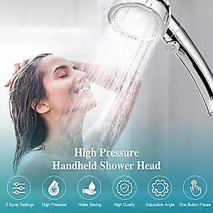 High Pressure Handheld Shower Head with ON/OFF Pause Switch,3 Spray Modes Water Saving Detachable Shower Head with Adjustable Holder and Long Hose,Perfect For Pet Washing&Baby Bath
