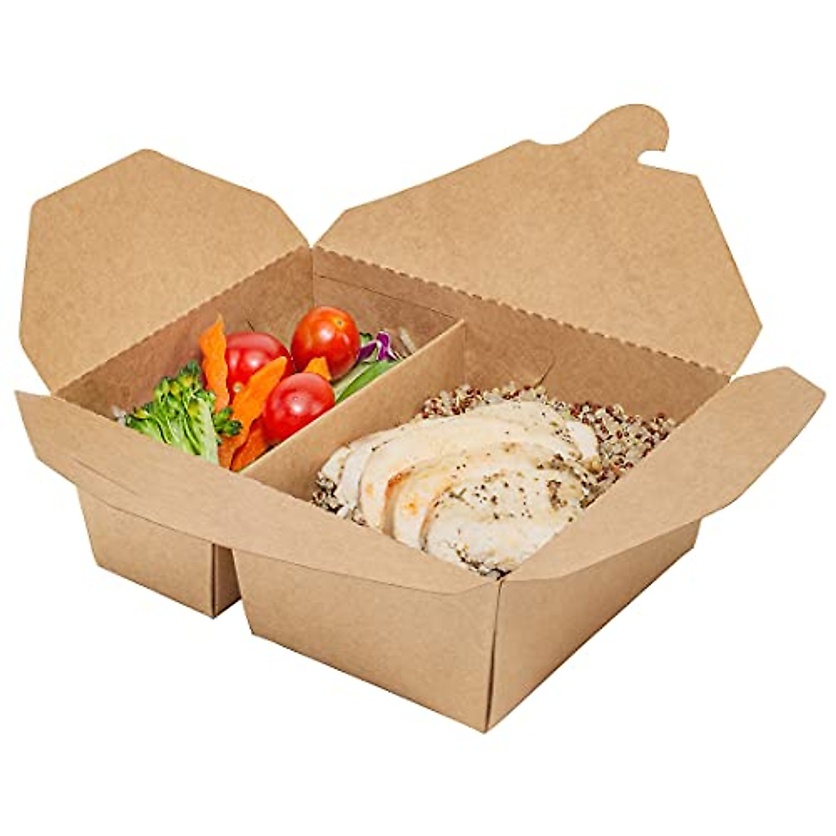 Restaurantware Bio Tek 47 oz Rectangle Kraft Paper #3 Bio Box Take Out Container - 2-Compartment - 6 1/2" x 5 1/4" x 2 1/2" - 200 count box