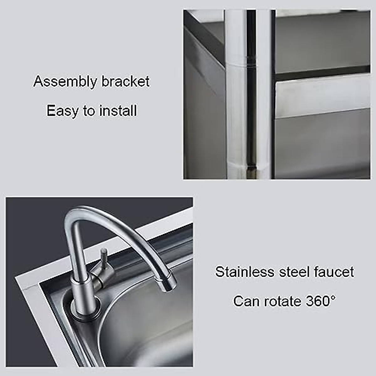 JINGTAO Kitchen Sinks Commercial Catering Sinks, 304 Stainless Steel Stand Sinks, Floor-Standing Removable Sinks, Garden Sinks, with Stand and Faucet