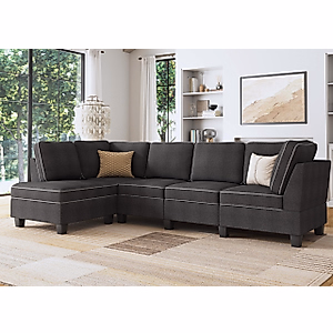 HONBAY Convertible Sectional Sofa, L Shape Couch with Chaise, Reversible Sectional Couch for Living Room, Dark Grey