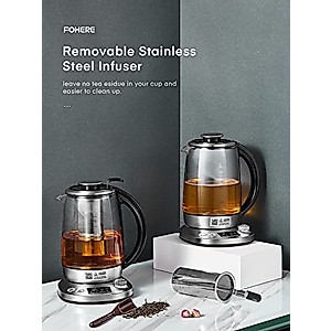 Electric Tea Kettle with 9 Presets, FOHERE Glass Kettle with Removable Infuser, 140℉ to 212℉ Precise Temperature Control, 1200W, 1.7L, Borosilicate Glass | Stainless Steel