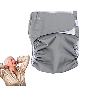 Healifty Reusable Adult Incontinence Underwear: Reusable Adults Cloth Diapers Large Adjustable Nappy Absorbent Urinary Briefs Pants for Women Men Disabled M Grey
