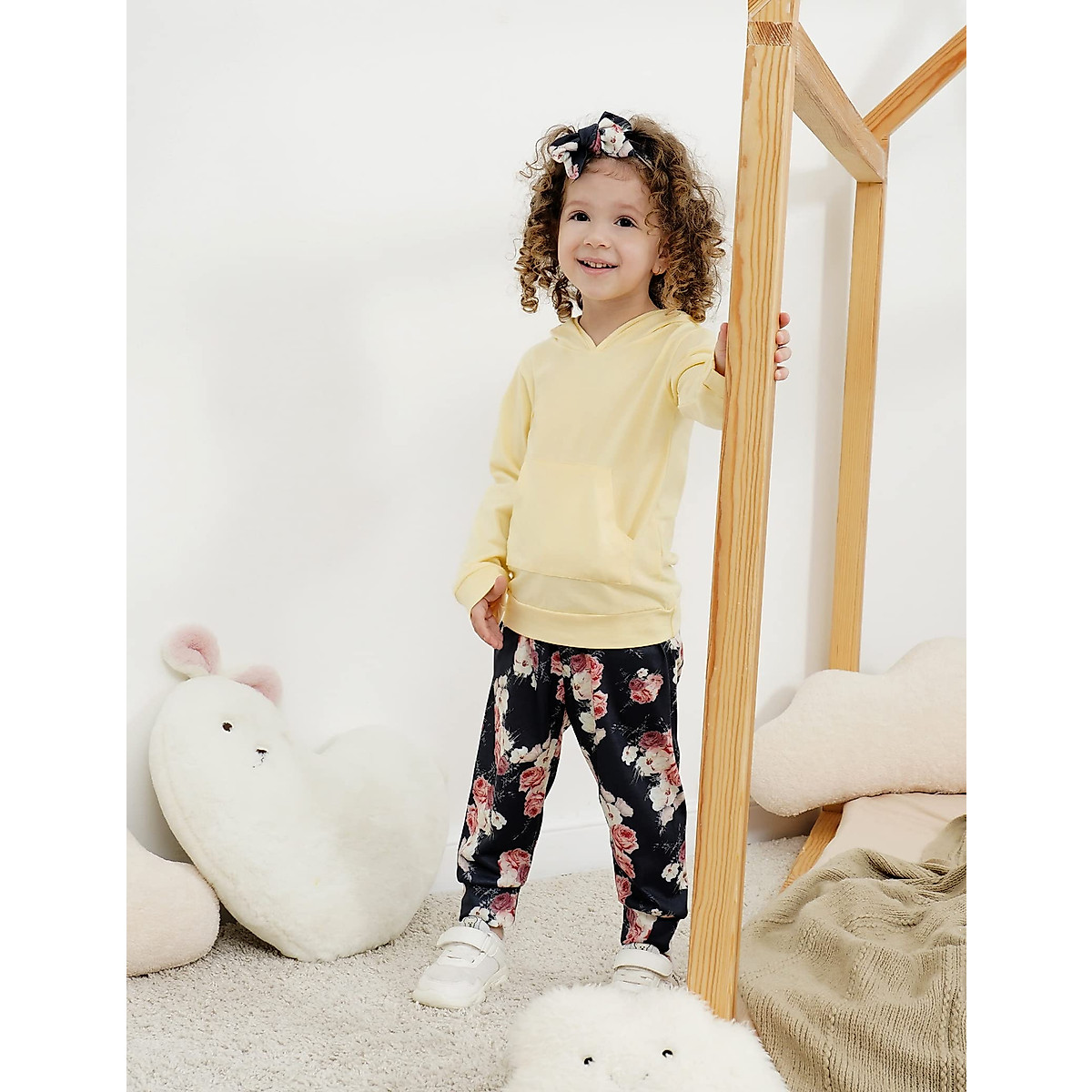 Okgirl Baby Girl Clothes Long Sleeve Hoodie Sweatshirt Floral Pants With Headband Outfit Sets(12-18 Months)