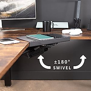 VIVO Adjustable Computer Keyboard and Mouse Platform Tray with Corner Connector, Ergonomic Under Table Desk Mount Drawer for L-Shaped Workstations, Underdesk Shelf, Black, MOUNT-KB03B-C