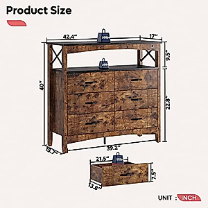 Bestier Buffet Hallway and Living Room Storage Cabinet with 6 Drawers for Home Office and Bedroom for Decluttering and Organization, Rustic Brown