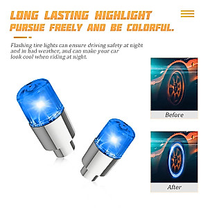 4PCS LED Car Wheel Tire Valve Caps Lights, Neon Spoke Flash Light Bulb for Bike Motorcycle, Waterproof Motion Sensors Led Lamp with 10 Extra Battery, Auto Accessories
