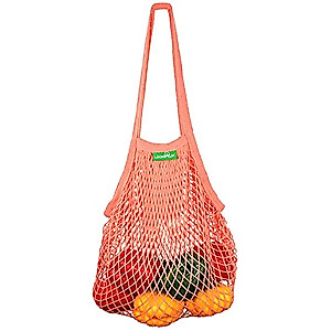 [4 Pack] Premium Mesh Grocery Bags, Reusable Produce Bags, Long Handle Net Tote Bags, 100% Cotton String Bags, Fruit and Vegetable Bags, 4 colors (Portable/Washable/Durable)
