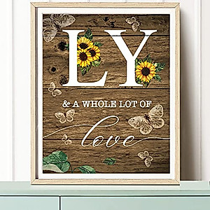 SUUURA-OO Family Sunflower Butterfly Poster Wall Decor, Inspirational Family a Little Bit of Crazy Loud Love Rustic Wood Sign Wall Art for Living Room Set of 3 (8”x10“) Prints Poster for Home Office Wedding Kitchen Unframed