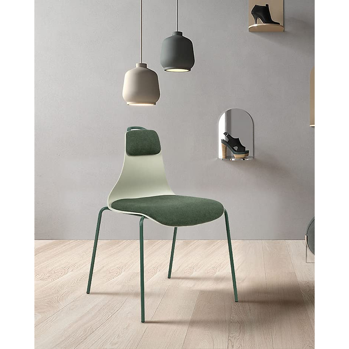 HESIEU Dining Chair Set of 2, Leisure Chair with Color-Blocking Cushions, Tilted 15°, Iron Legs with Silent Cushions, Double Back Support, Suitable for Dining Rooms, bedrooms and Living Rooms (Green)