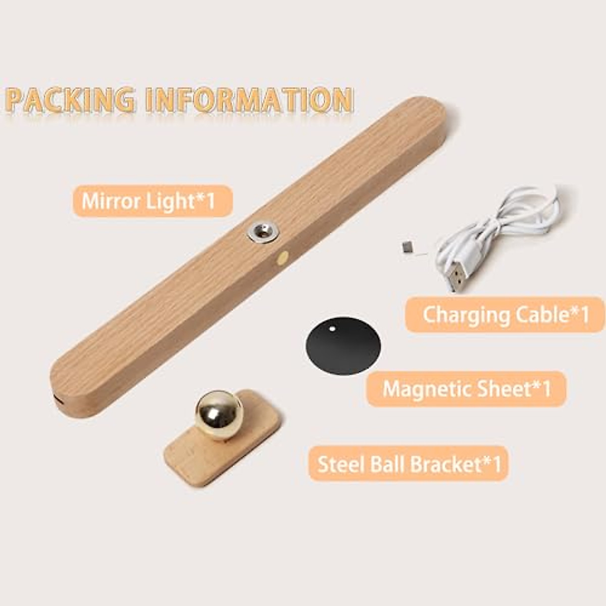 LANDGOO Vanity Lights, Wooden 360° Magnetic Rotatable, USB Rechargeable, Battery Operated, Dimmable LED Lighting Bar for Makeup Mirror, Bedroom, Bathroom, Household (Brown, 1PC)