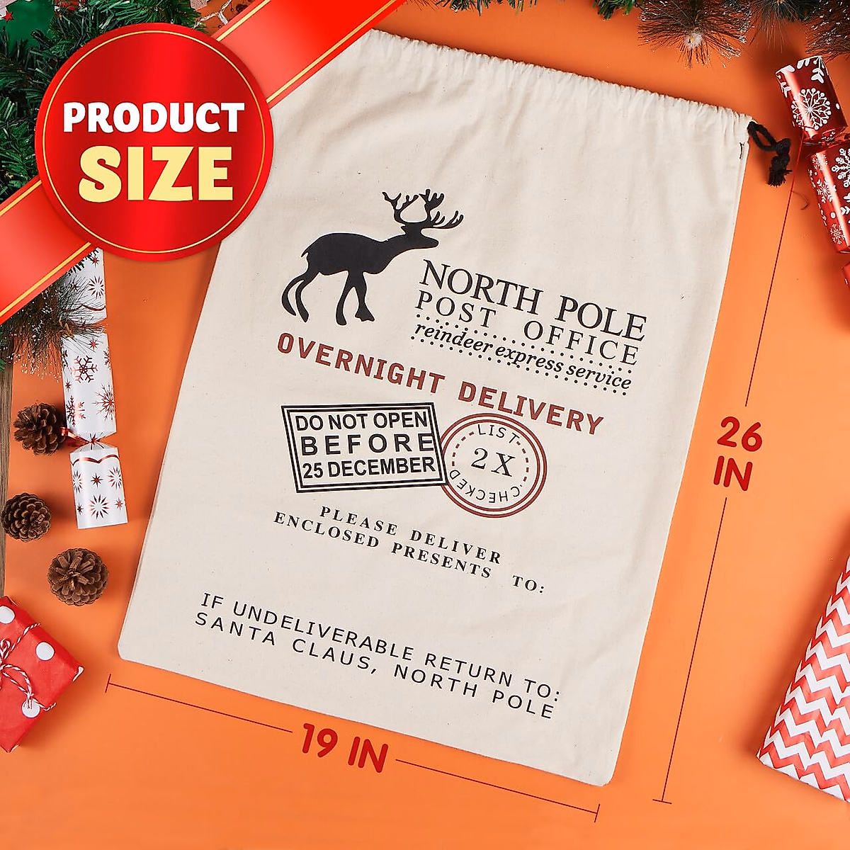 JOYIN Christmas Burlap Gift Bag 26" x 19" Inch, Extra Large Santa Sack with Drawstring for Xmas Presents Package Storage, Reusable Holiday Party Supplies Christmas Party Favors