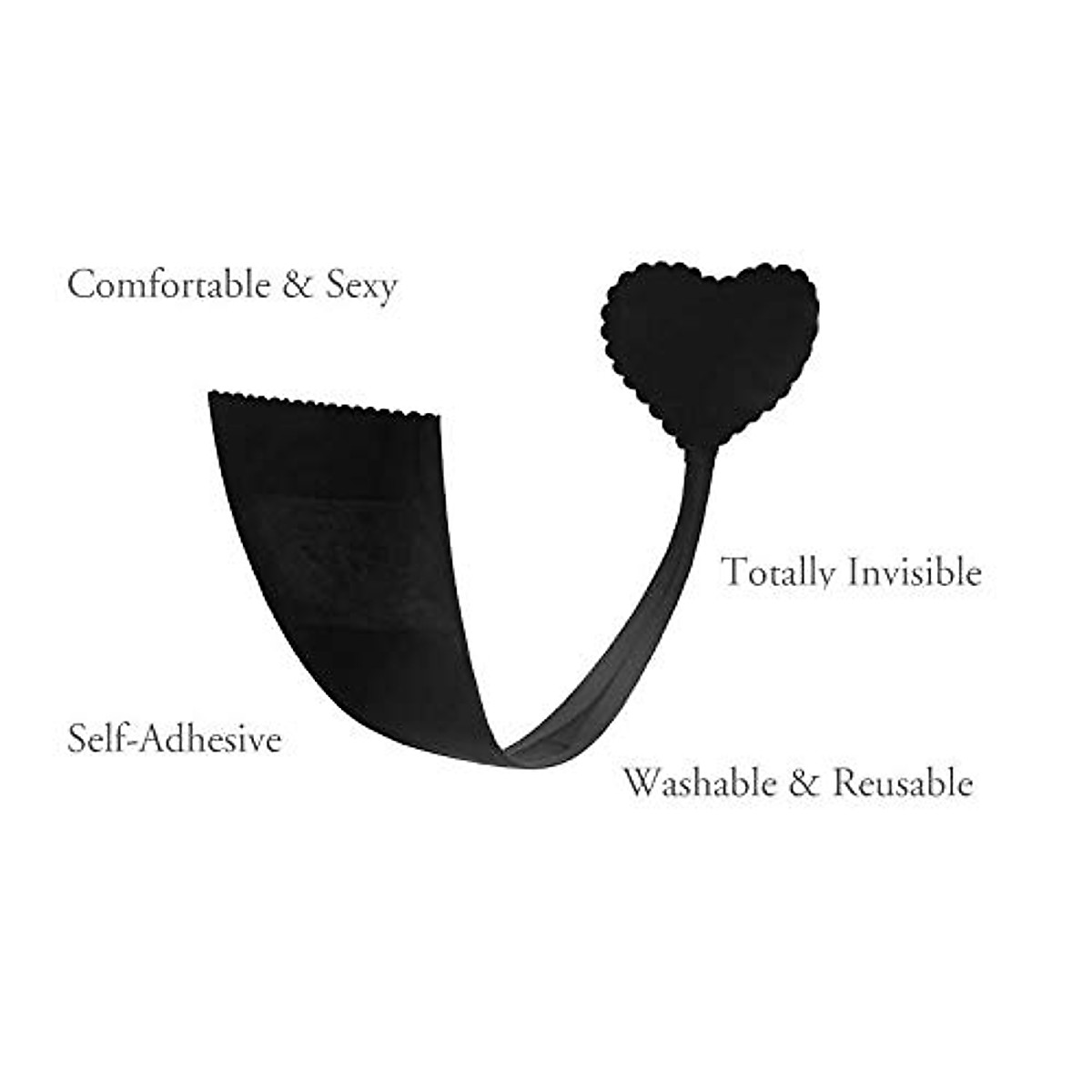Amoreza by SKS C Style Invisible No Panty Line Heart Shaped Strapless C-String Thong (XL, Black, x_l)