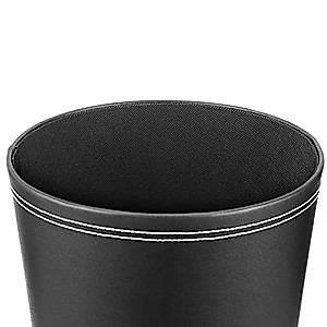 JUXYES Round PU Leather Trash Can Small Wastebasket, 2.6 Gallon / 10 Liters Garbage Container Bin Classic Waste Bin Garbage Storage Trash Can for Kitchen Office Bathroom Bedroom