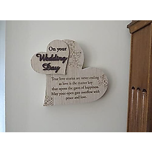 UNIDECO Wooden Heart Décor Wall - 7.0 Inch Wedding Gift Couple from Bride - Wood Heart Shaped Decoration for Home - Hanging Living Room Accent Shelve - Him Daughter Son - Bridal Brother Sister Day