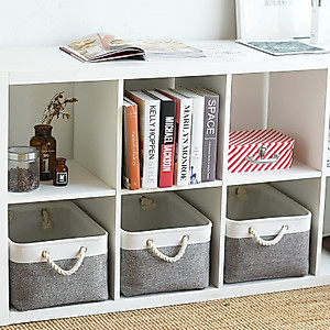 Sacyic Large Storage Baskets for Shelves, Fabric Baskets for Organizing, Collapsible Storage Bins for Closet, Nursery, Clothes, Toys, Home & Office [3-Pack, White&Grey]