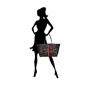 Haute Shore - Greyson Brat2 Neoprene Tote Bag w/Zipper Wristlet Inside (Greyson, Camo Green w/Black & Red Stripe)